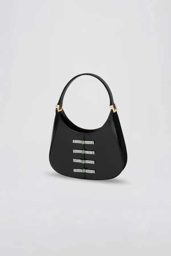 SAU LEE HANDBAGS Mini Sau Patent Bag With Crystal And Jade Embellishments