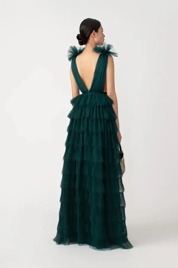 SAU LEE Sabrina Tulle Gown - Emerald