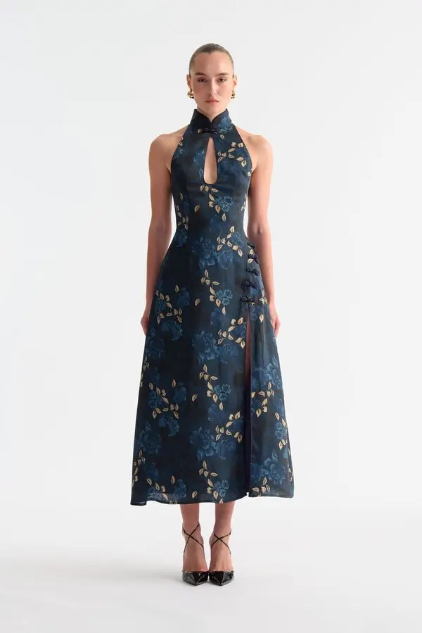 SAU LEE Victoria Satin Midi Dress