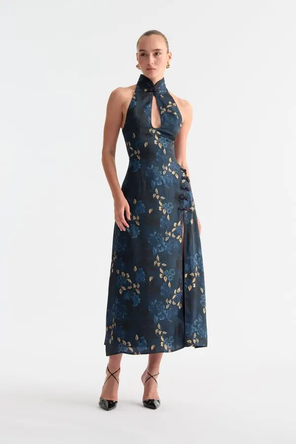 SAU LEE Victoria Satin Midi Dress