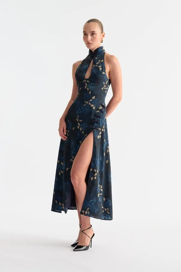 SAU LEE Victoria Satin Midi Dress