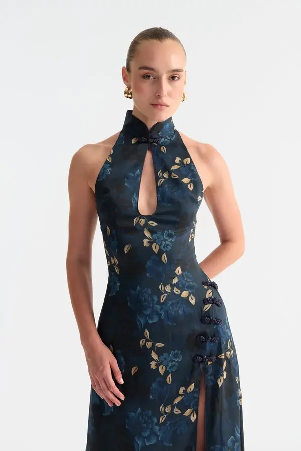 SAU LEE Victoria Satin Midi Dress