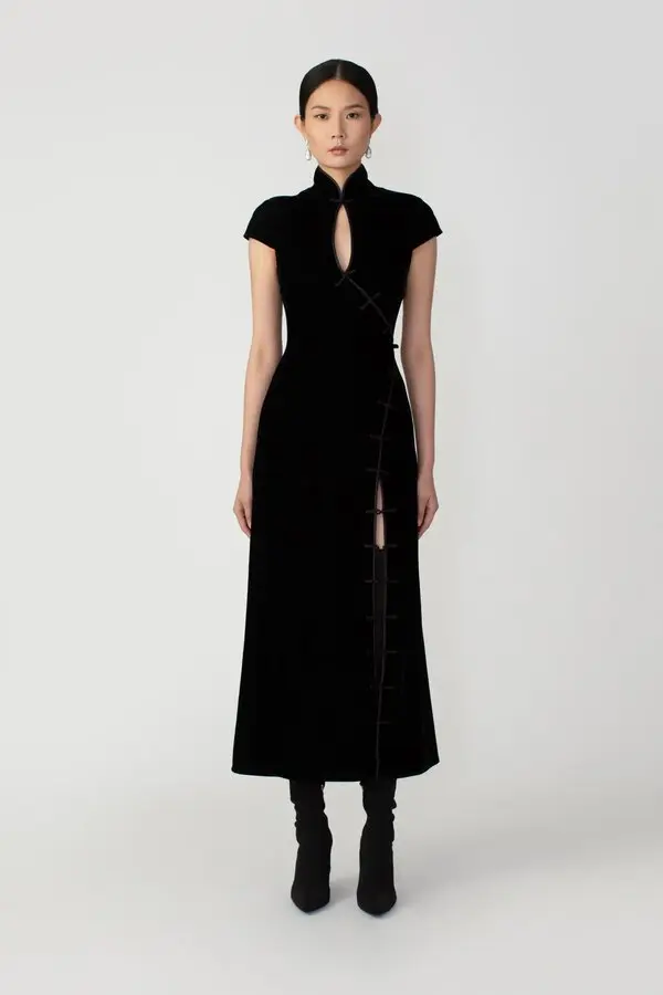 SAU LEE Vanessa Velvet Midi Dress