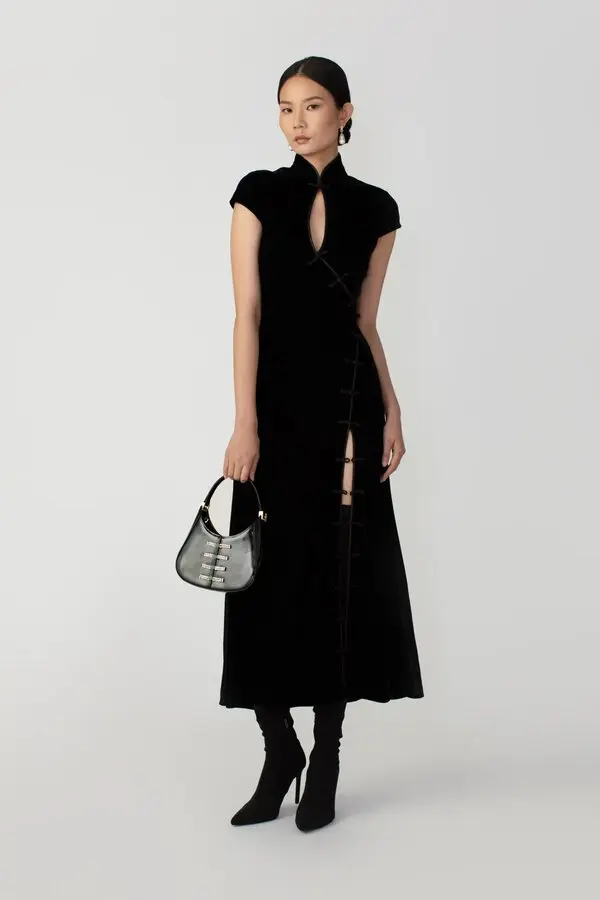 SAU LEE Vanessa Velvet Midi Dress