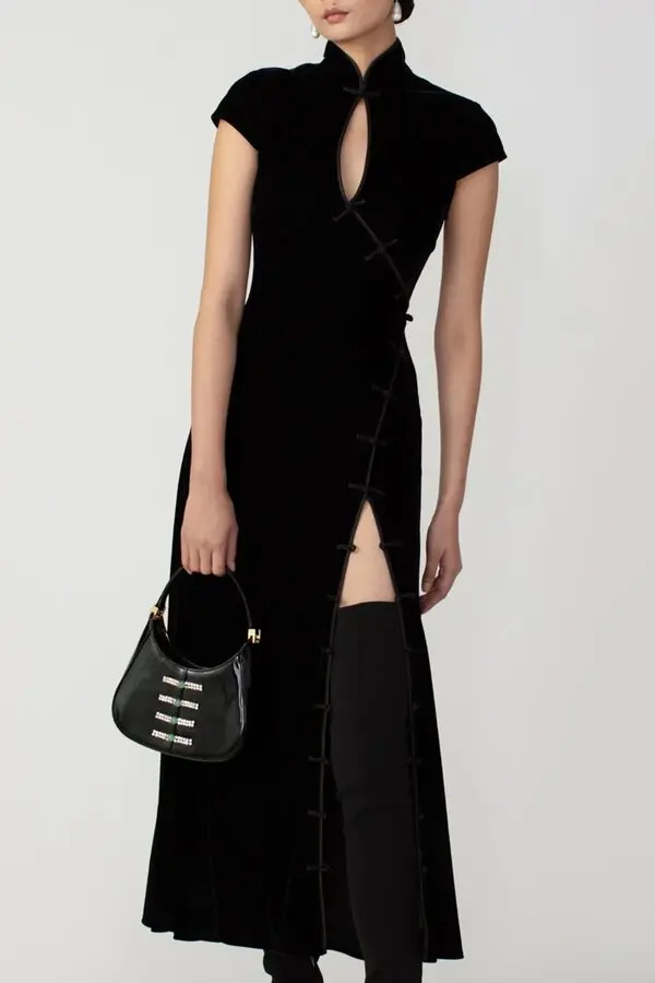 SAU LEE Vanessa Velvet Midi Dress