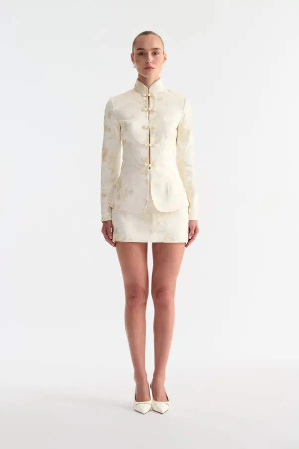 SAU LEE Roan Satin Tang Blazer With Mandarin Collar