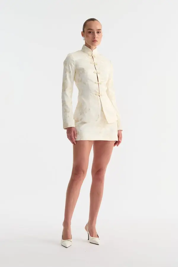 SAU LEE Roan Satin Tang Blazer With Mandarin Collar
