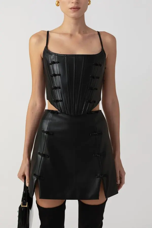 SAU LEE Nadia Faux Leather Corset Top
