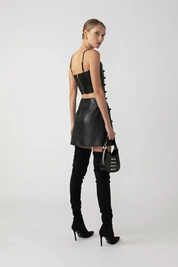 SAU LEE Nadia Faux Leather Corset Top