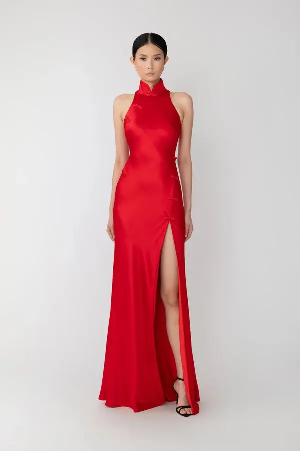 SAU LEE Phoebe Satin Gown - Red