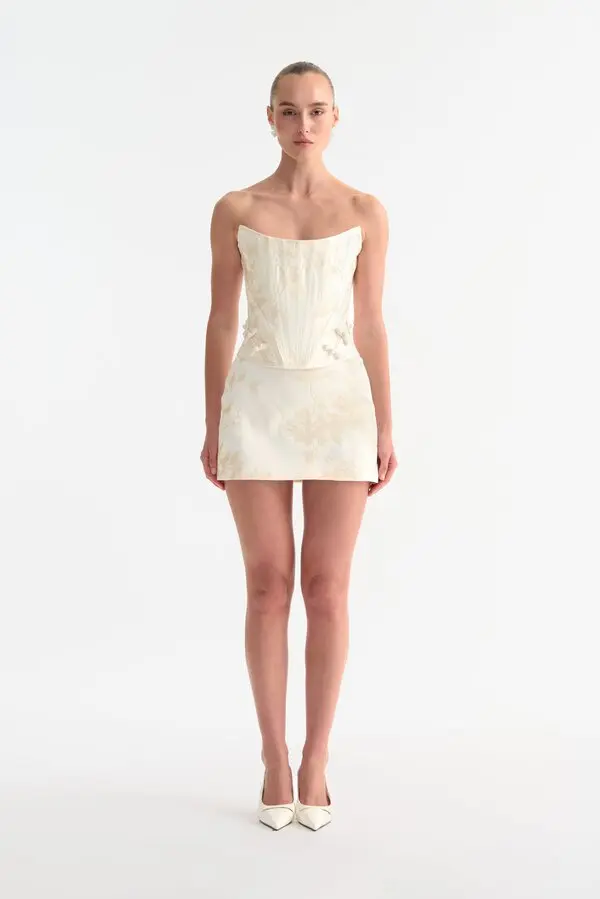 SAU LEE Roan Embroidered Satin Mini Skirt