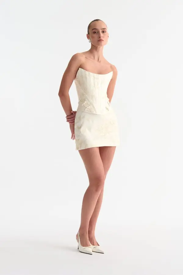 SAU LEE Roan Embroidered Satin Mini Skirt