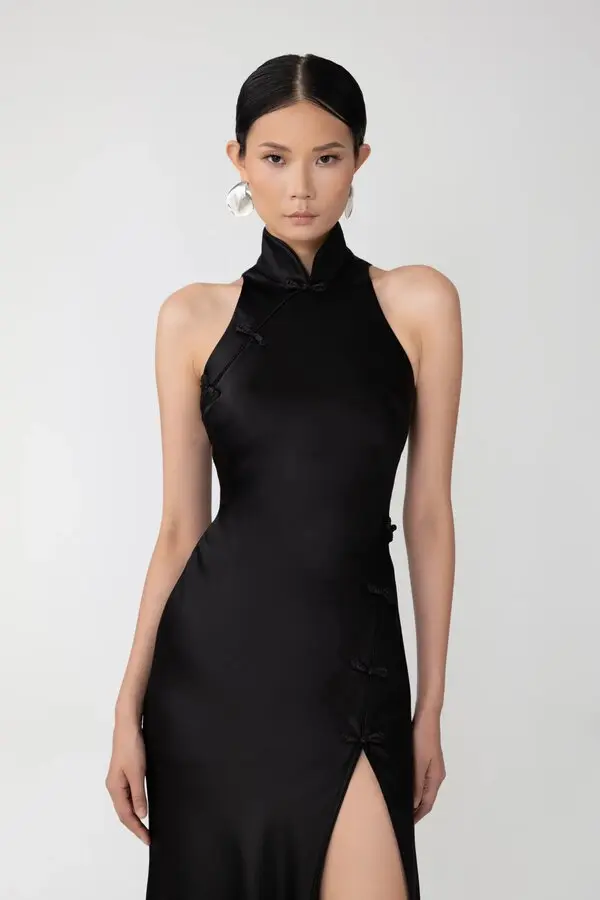 SAU LEE Phoebe Satin Gown - Black