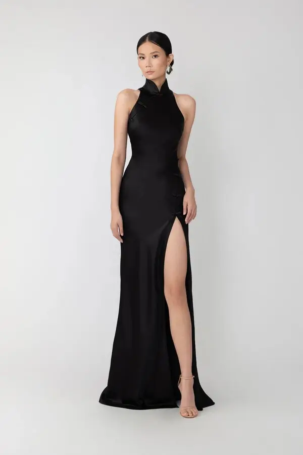 SAU LEE Phoebe Satin Gown - Black