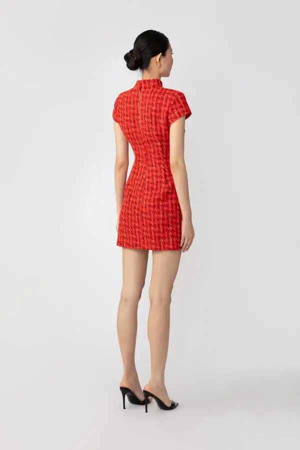 SAU LEE Iris Tweed Dress - Red Multi