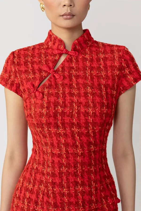 SAU LEE Iris Tweed Dress - Red Multi