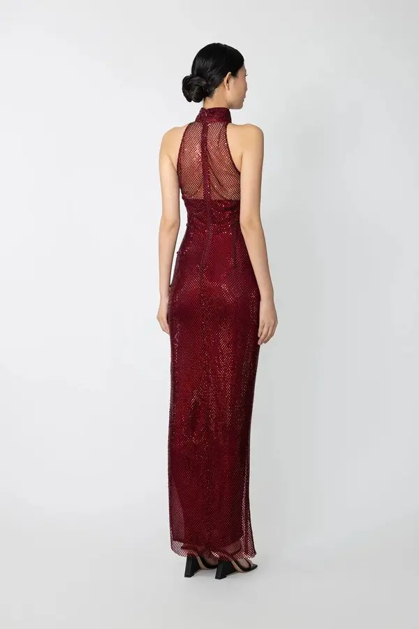 SAU LEE Shao Crystal Maxi Dress - Dark Cherry
