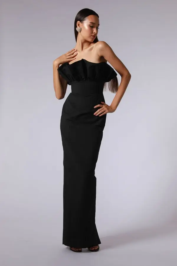 SAU LEE Noah Strapless Cotton Gown - Black