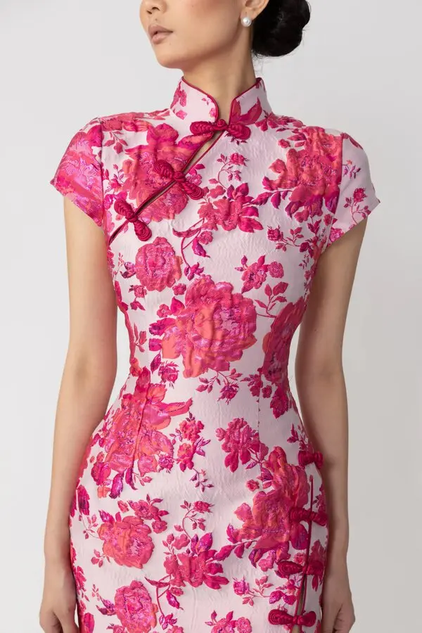 SAU LEE Josephine Jacquard Midi Dress - Pink Multi