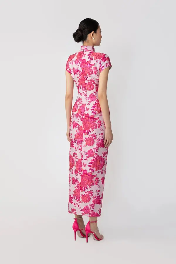 SAU LEE Josephine Jacquard Midi Dress - Pink Multi