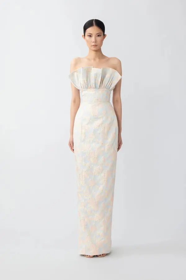 SAU LEE Noah Jacquard Strapless Gown - Blue Multi