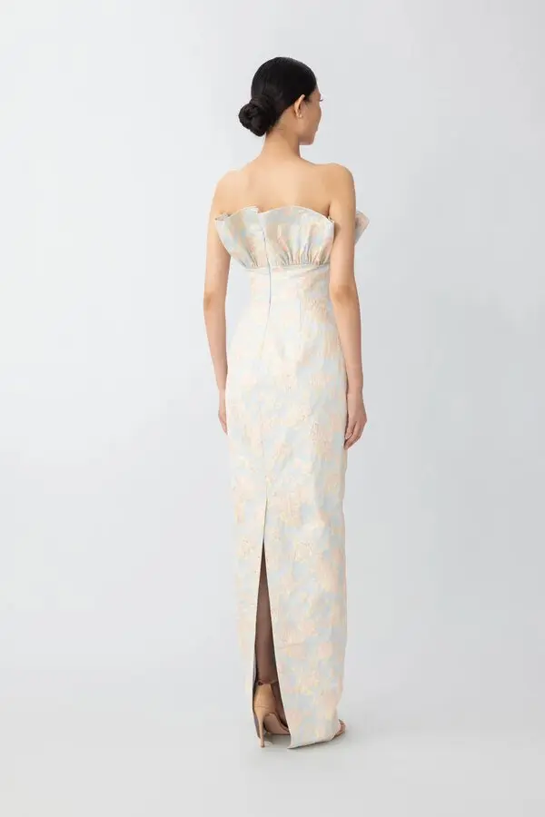 SAU LEE Noah Jacquard Strapless Gown - Blue Multi