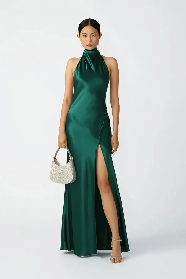 SAU LEE Penelope Backless Satin Gown - Emerald