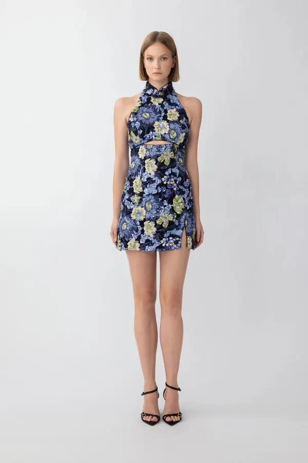 SAU LEE Sophie Embellished Mini Dress - Blue Multi