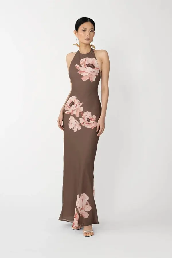 SAU LEE Gwyneth Maxi Dress - Mocha Multi