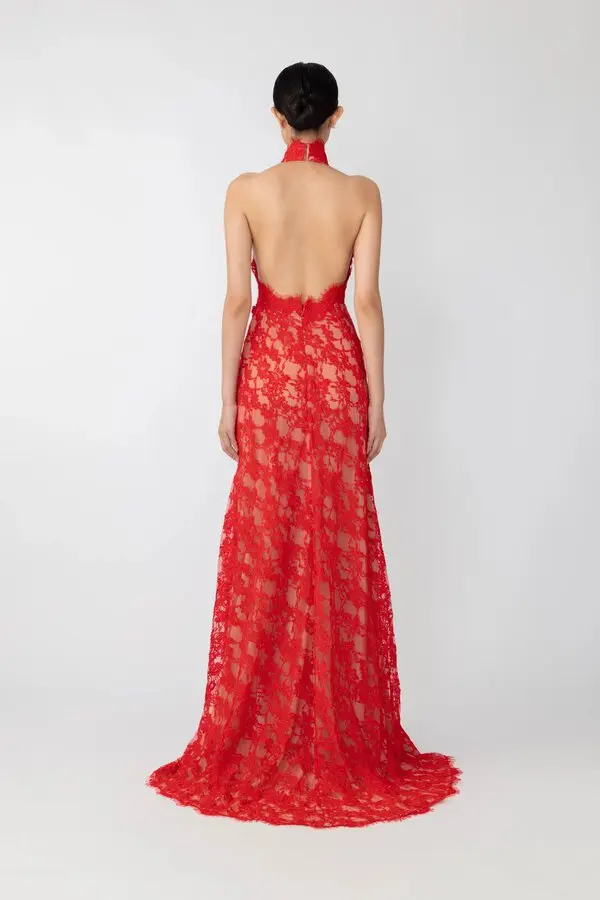 SAU LEE Reese Lace Gown - Red