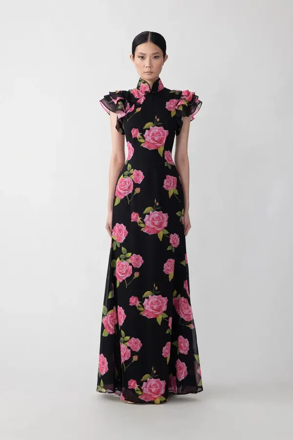SAU LEE Sylvie Floral Chiffon Maxi Dress
