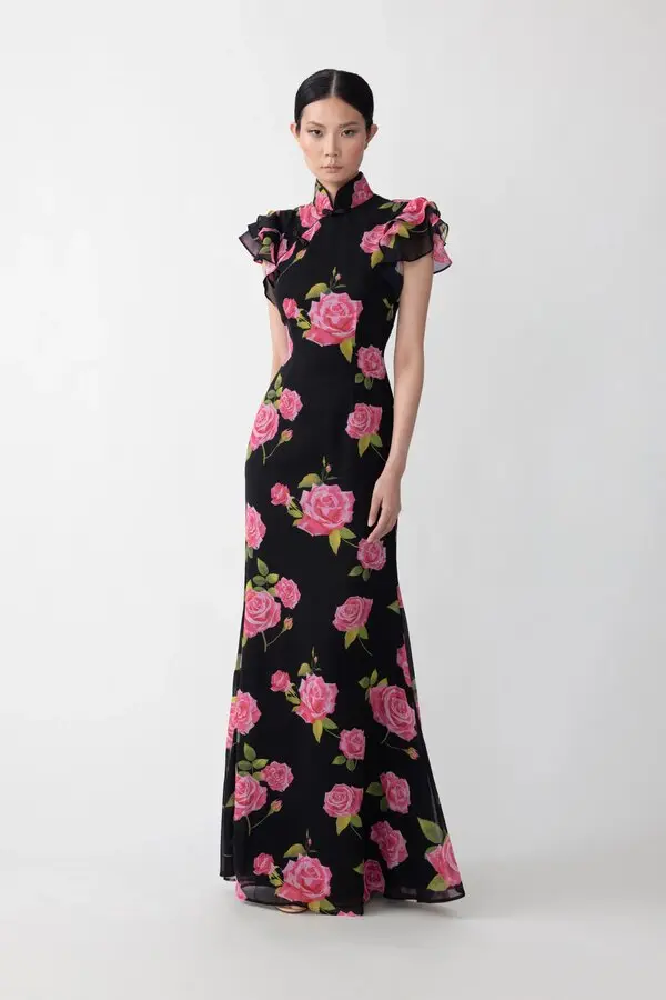 SAU LEE Sylvie Floral Chiffon Maxi Dress