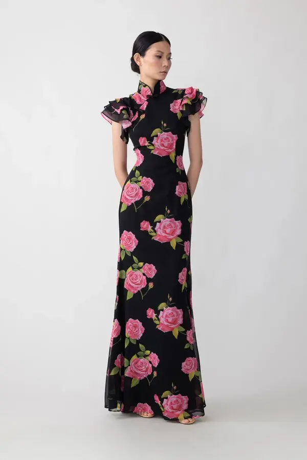 SAU LEE Sylvie Floral Chiffon Maxi Dress