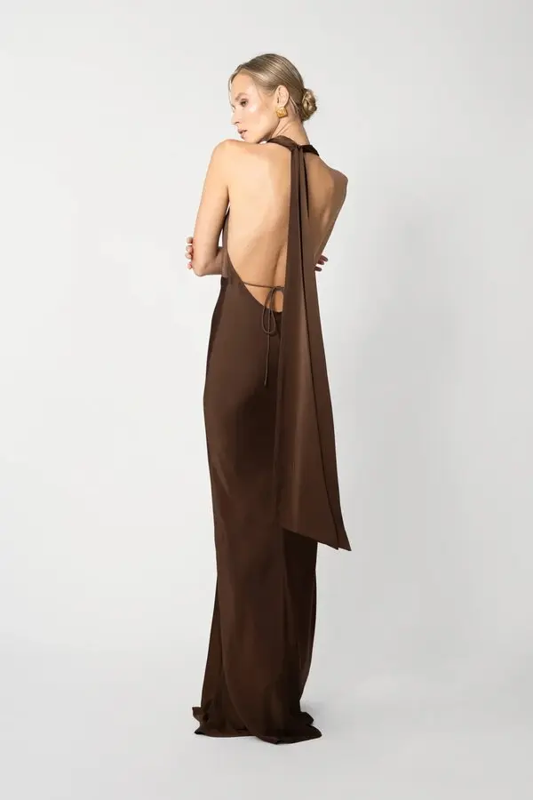 SAU LEE Pearl Charmeuse Gown - Mocha