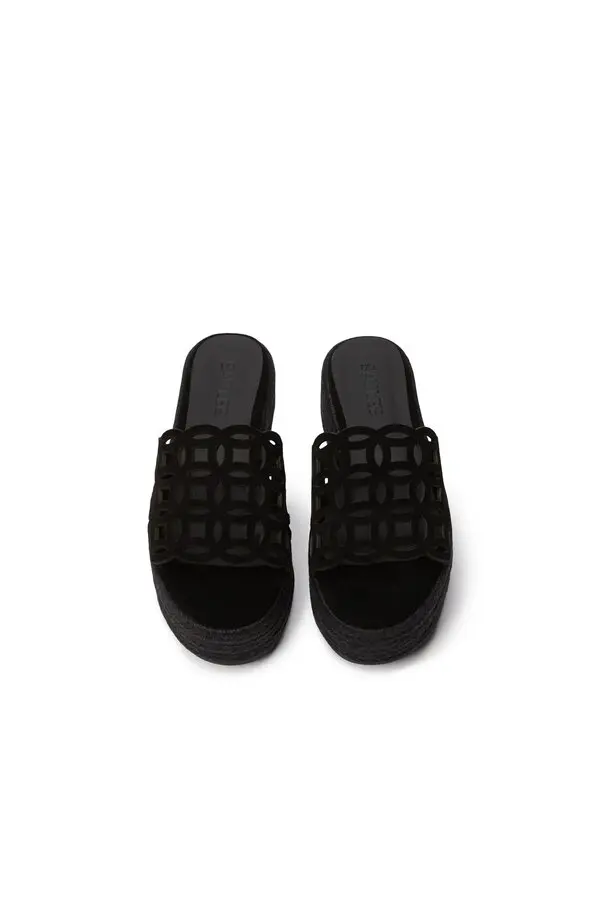 SAU LEE SHOES Ming Suede Platform Sandals With Laser-cut Monogram