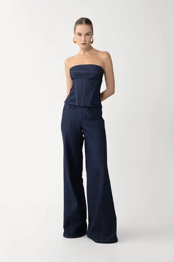 SAU LEE Brooklyn Denim Corset Top