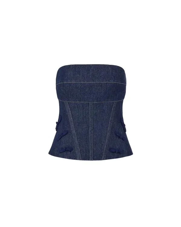 SAU LEE Brooklyn Denim Corset Top