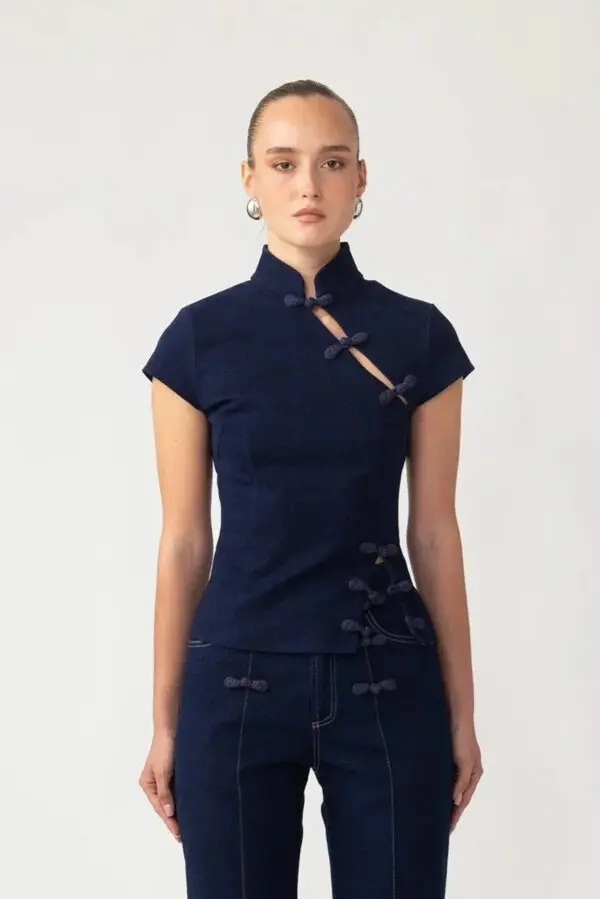 SAU LEE Iris Denim Top