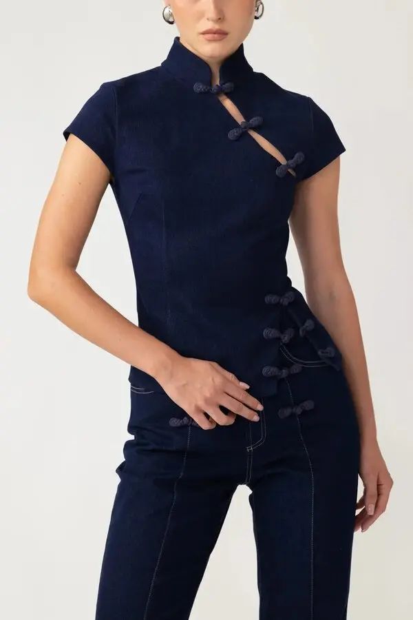 SAU LEE Iris Denim Top