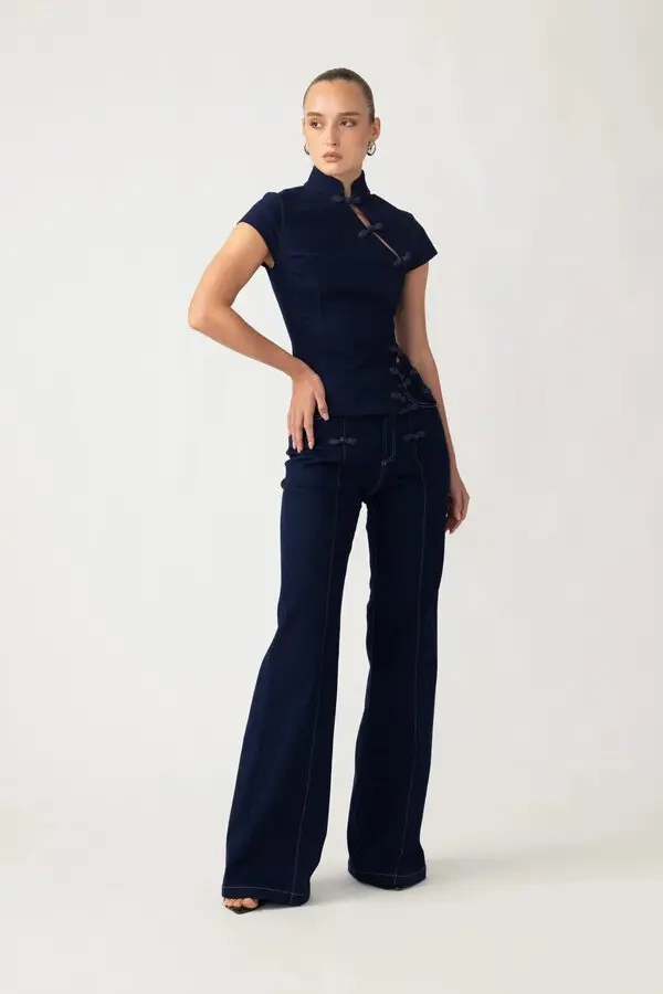 SAU LEE Iris Denim Top