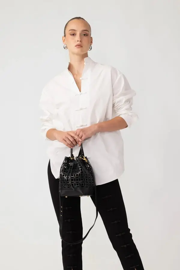 SAU LEE Leo" Mandarin Collar Knot Button Shirt