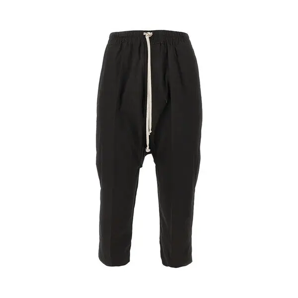 Rick Owens Cropped Cotton Poplin Pants With Drawstring - Black