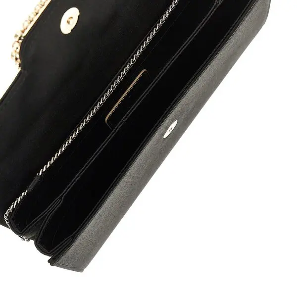 ROGER VIVIER Embellished Satin Clutch With Crystal Buckle And Chain Strap