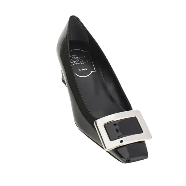 ROGER VIVIER Belle Vivier Patent Leather Pumps With Silver Buckle - Black
