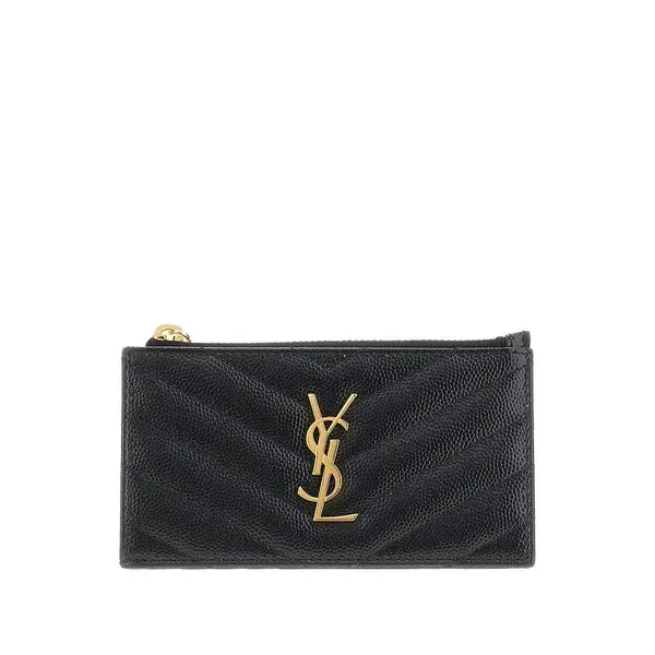 Saint Laurent Cassandre' Grained Leather Cardholder Pouch - Black