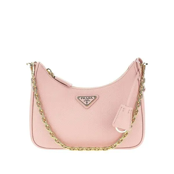 Prada Saffiano Leather Re-edition Mini Bag With Chain Strap - Pink