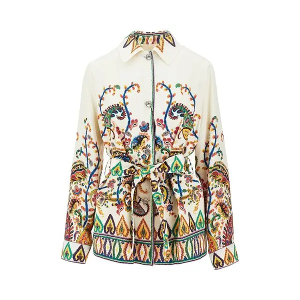 Etro Paisley Motif Twill Overshirt With Belt