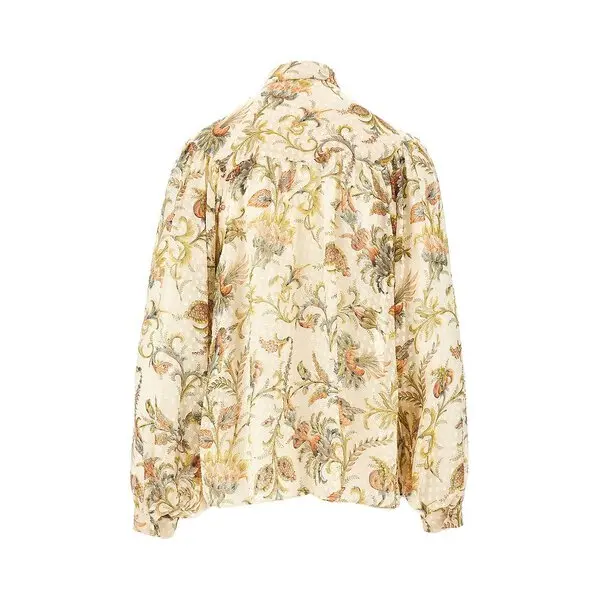 Etro Plumetis Silk-blend Blouse With Floral Pattern - Beige