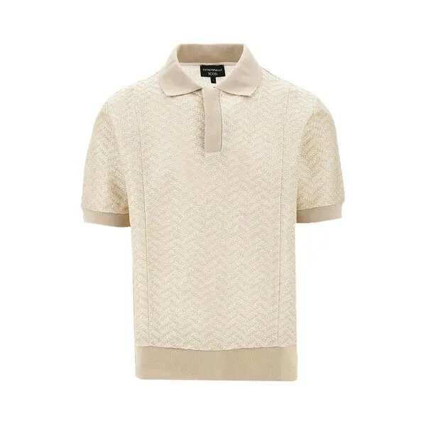 Emporio Armani Icon Chevron Knitted Polo Hirt - Beige