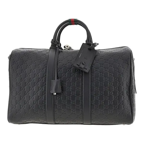 Gucci Leather Medium Gg Emblem Duffle Bag - Black